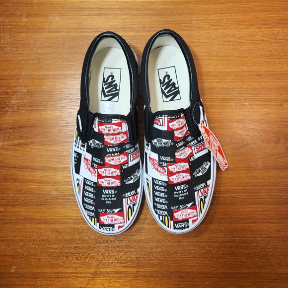 Vans | Shoes | Nwt Vans Classic Slipon Label Mix Black True White Men 6 ...